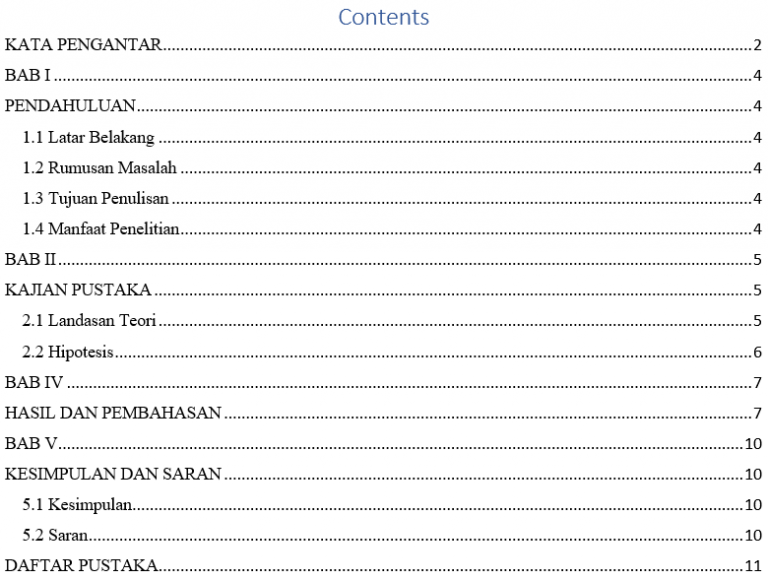 Cara membuat Table of Content - ITCC